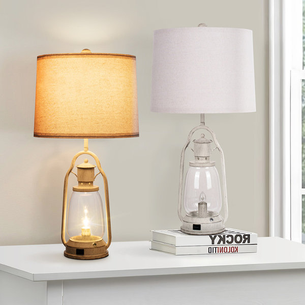 Breakwater Bay Advithi 23" Farmhouse Table Lamp with USB Charging Port, 3 Lighting Ways with ...